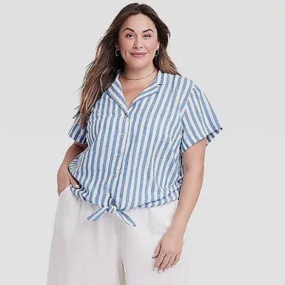 Ava & Viv | Tops | Nwt Womens Linen Short Sleeve Collared Buttondown ...